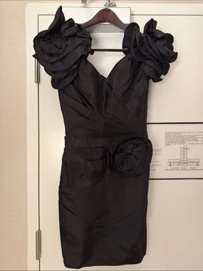Tadashi Shoji | Dresses | Vintage Tadashi Black Rosetteshoulder ...
